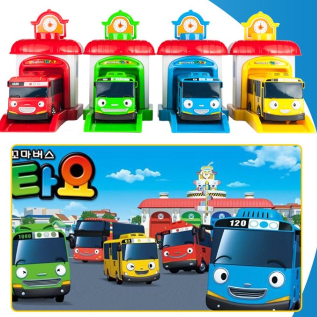 Tayo The Little Bus 4pcs/set with Parking Lot Ejection Garage ...