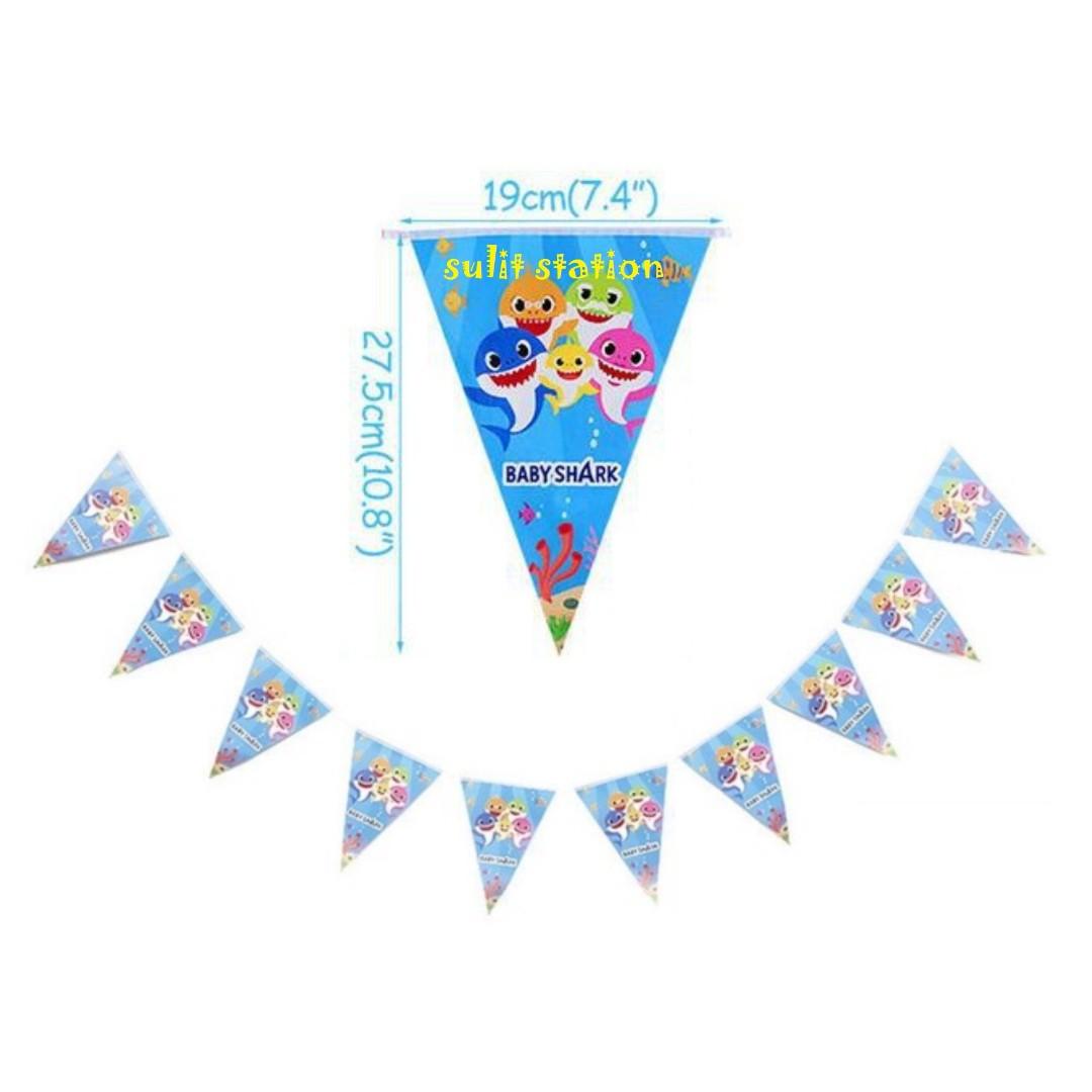 BABY SHARKS THEMED BIRTHDAY PARTY FLAG BANNERS BANDERITAS DECOR FAVORS ...