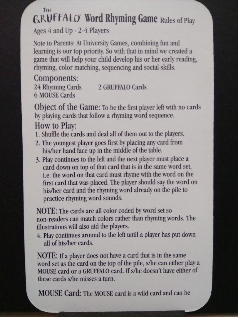 Gruffalo Word Rhyming Game & More, Everything Else on Carousell