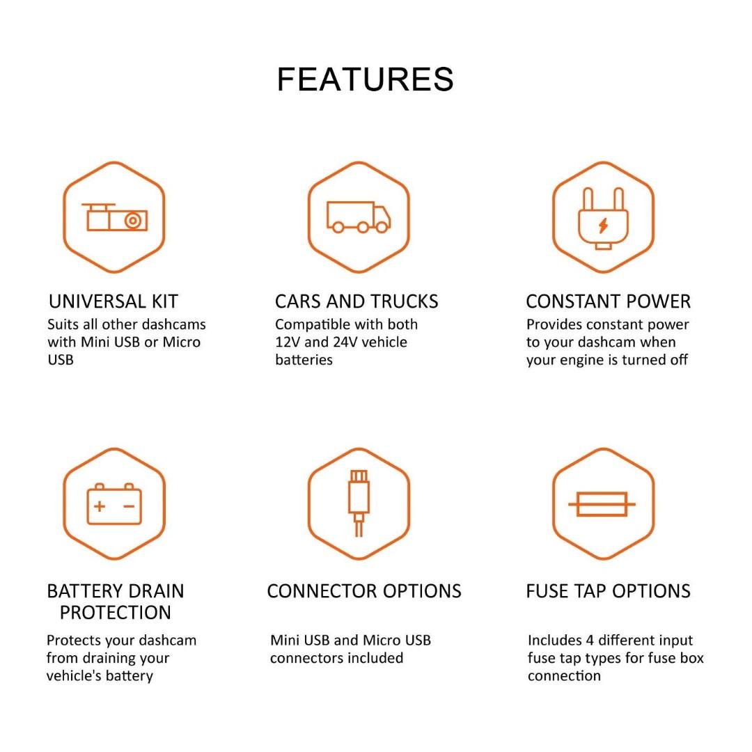 Zerogogo 15ft Universal Mini USB and Micro USB Hardwire Kit with ATS/Mini/Micro2/Micro Fuse, Low ...