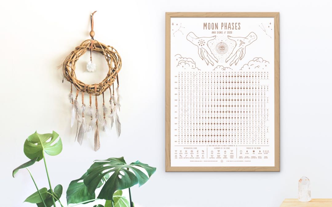 2020 Moon Phases + Signs Calendar Poster, Hobbies & Toys, Stationery ...