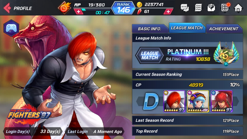 KOF (King of Fighters) - All Star account with main team of Orochi Iori ...