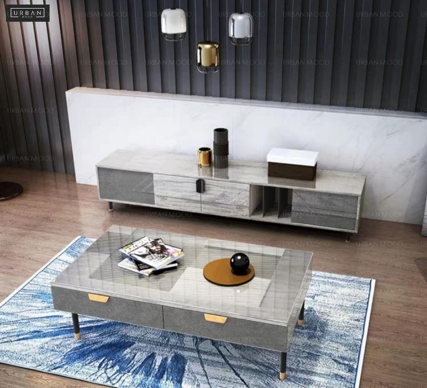 MEX Industrial Cement Screed TV Console + Coffee Table, Furniture ...