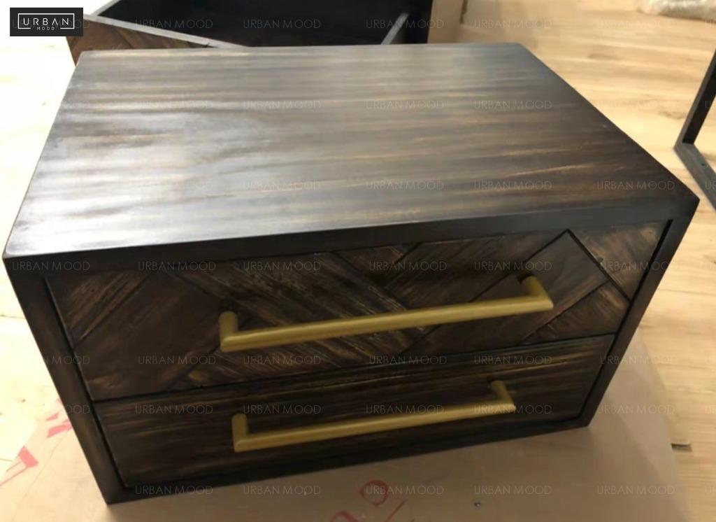 PATRON Herringbone Acacia Solid Wood Bedside Table, Furniture & Home ...