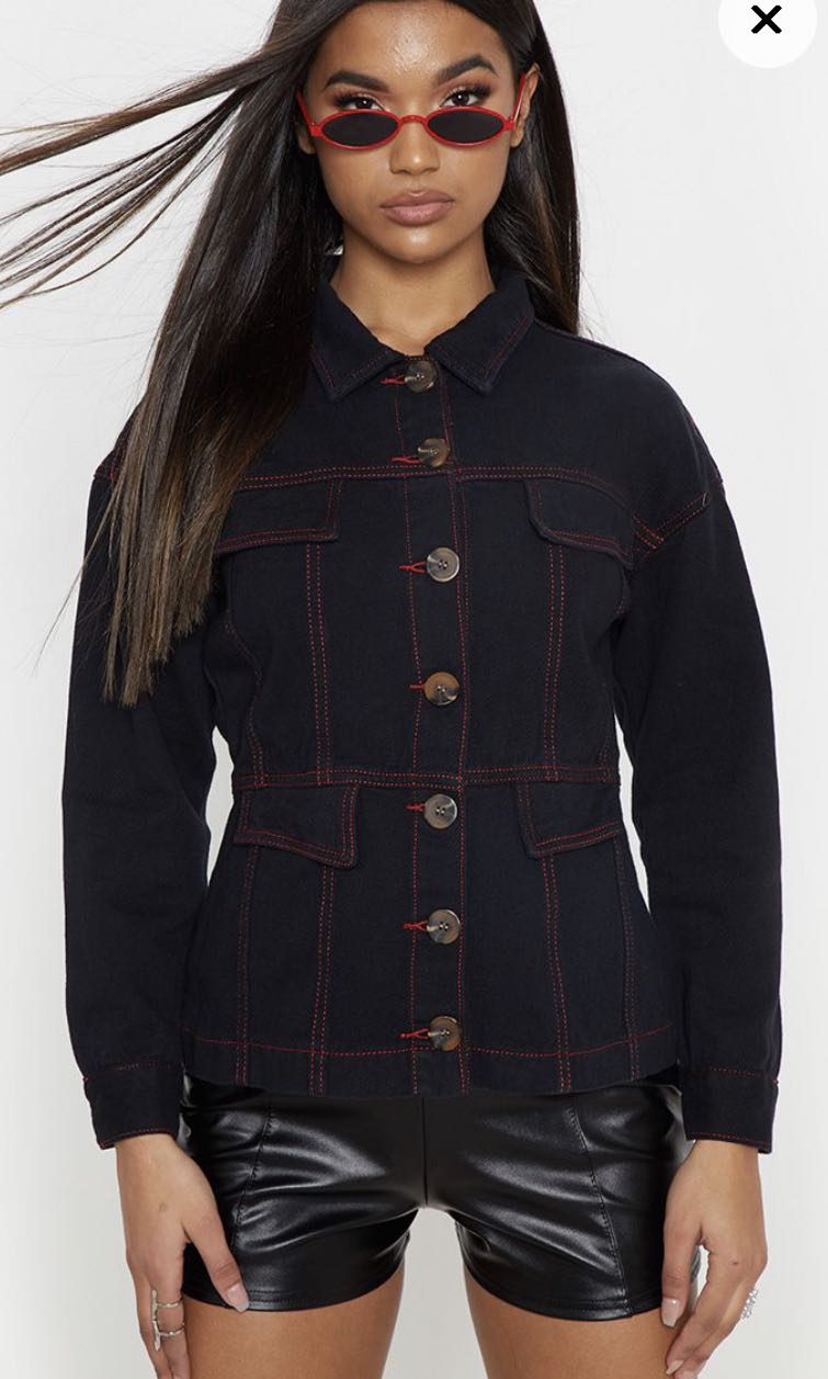 Pretty Little Things Denim Black Jacket, Women's Fashion, Coats ...