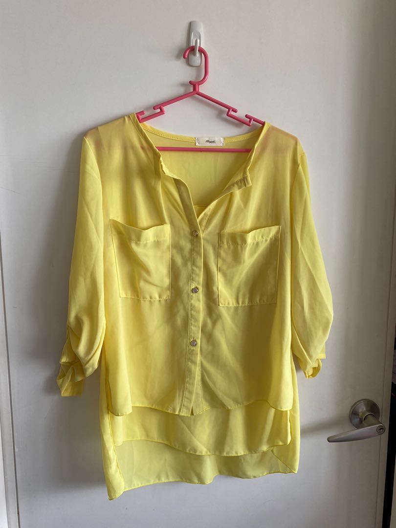Bright Yellow blouse, Women's Fashion, Tops, Blouses on Carousell