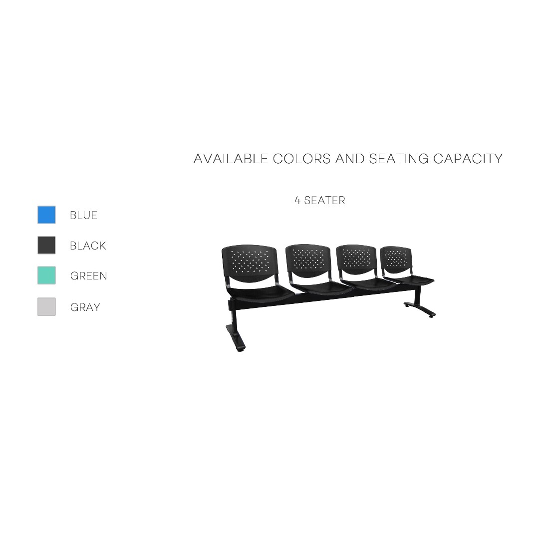 Ergodynamic GC-4BLK 4 Seater Black Gang Chairs, Waiting Chairs, Office ...