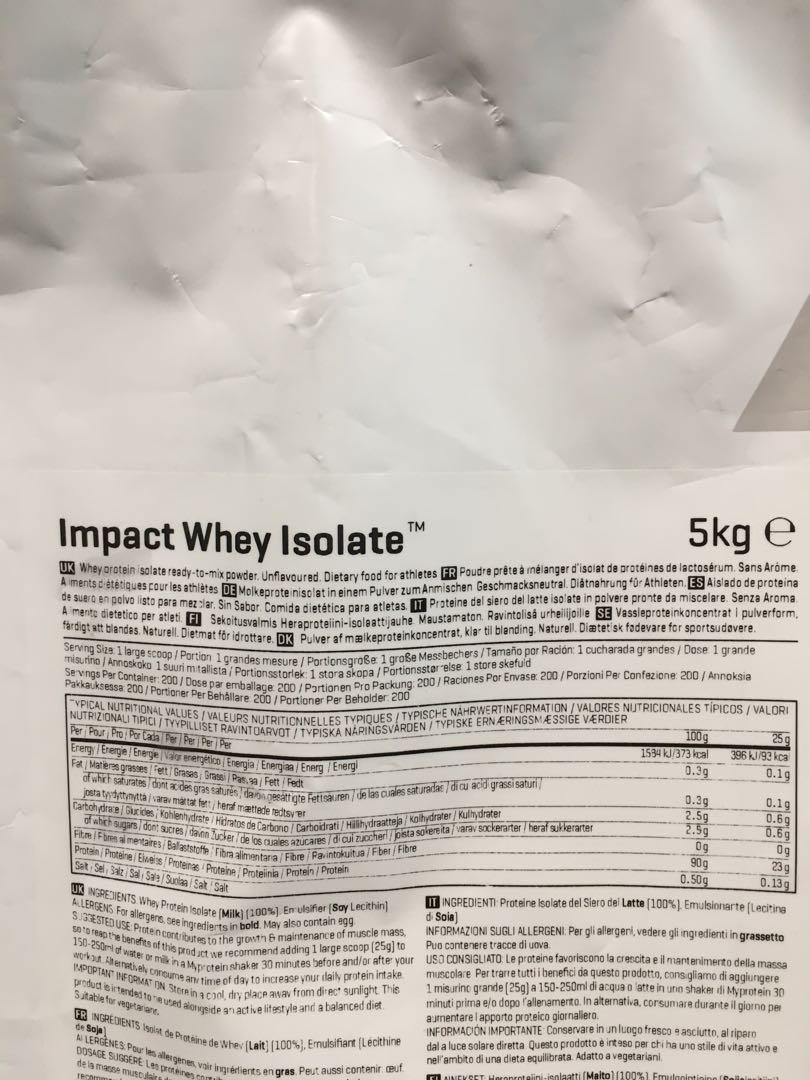Myprotein Whey Protein Isolate 5kg unflavoured, Health & Nutrition ...