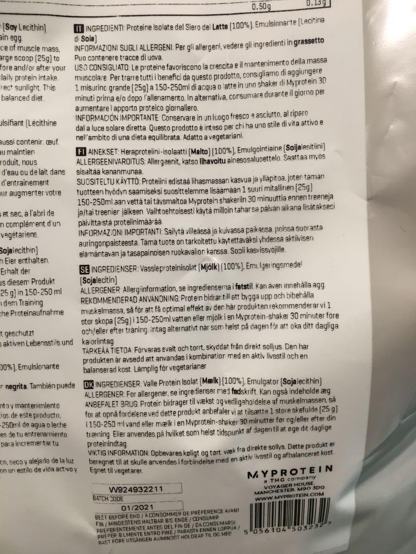 Myprotein Whey Protein Isolate 5kg unflavoured, Health & Nutrition ...