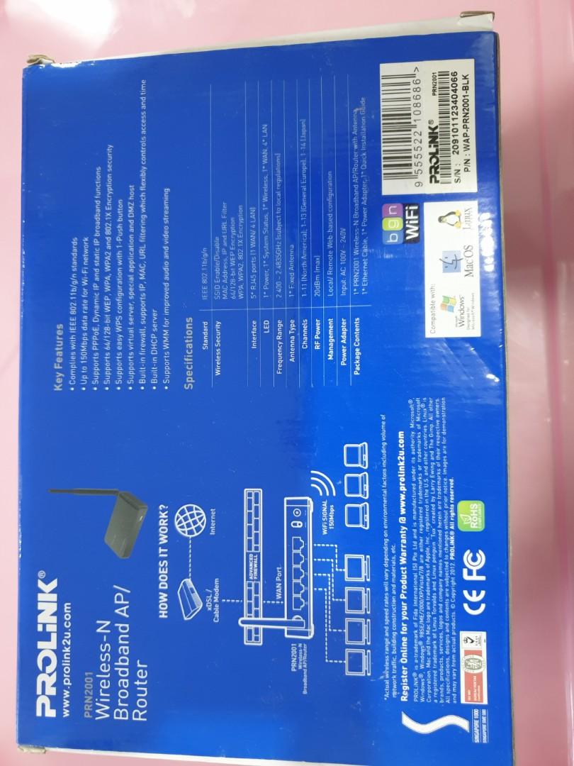 Prolink wireless router 150mbps, Computers & Tech, Parts & Accessories ...