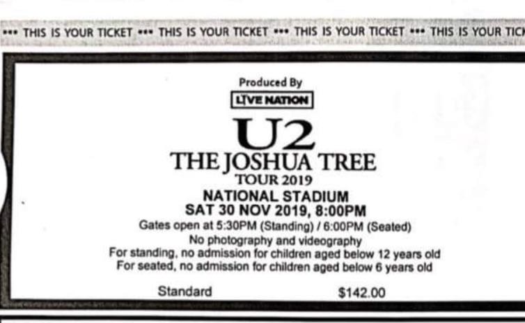 U2 Concert Ticket - Nov 30, Tickets & Vouchers, Event Tickets on Carousell