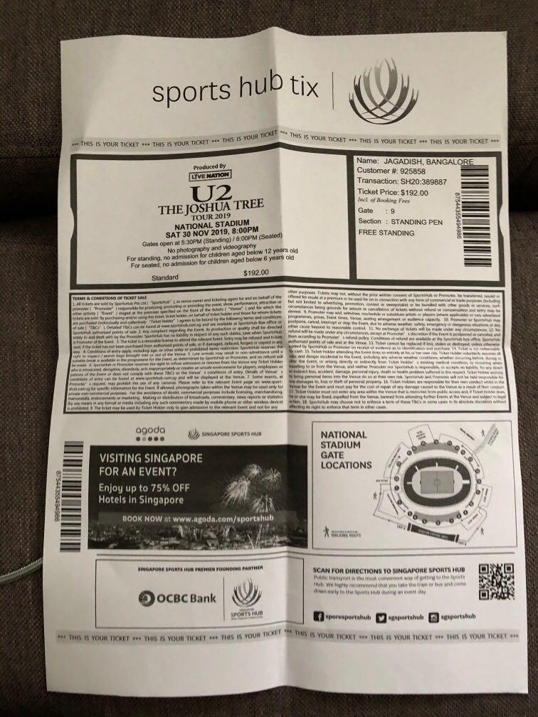 U2 Concert tickets at National Stadium 30 Nov, Everything Else on Carousell