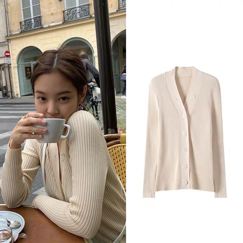 Blackpink Jennie Beige Knitted Top, Women's Fashion, Tops, Sleeveless ...