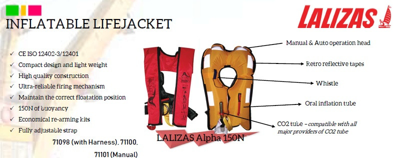 PPE MARINE INFLATABLE LIFE JACKET ALPHA 150N 71100 170N BUOYANCY ...