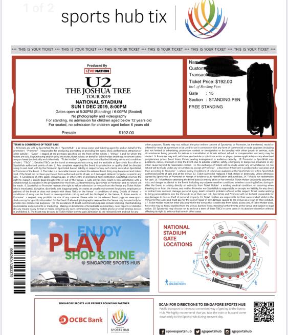 U2 tickets - Free Standing, Tickets & Vouchers, Event Tickets on Carousell