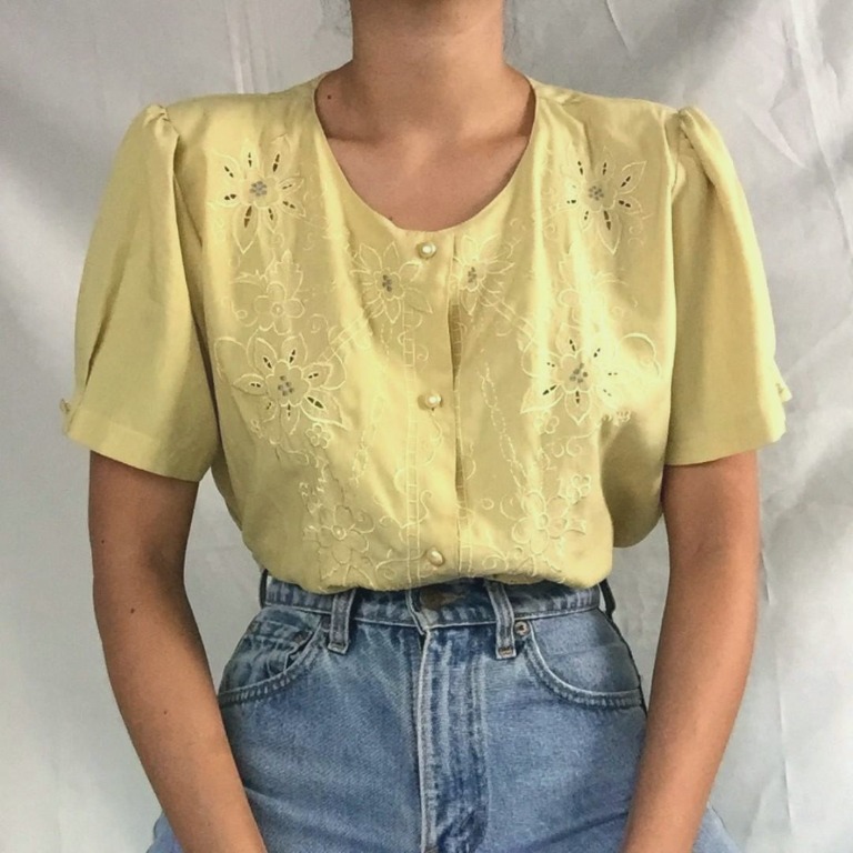 Yellow grandma top with embroidered chest, Women's Fashion, Dresses ...