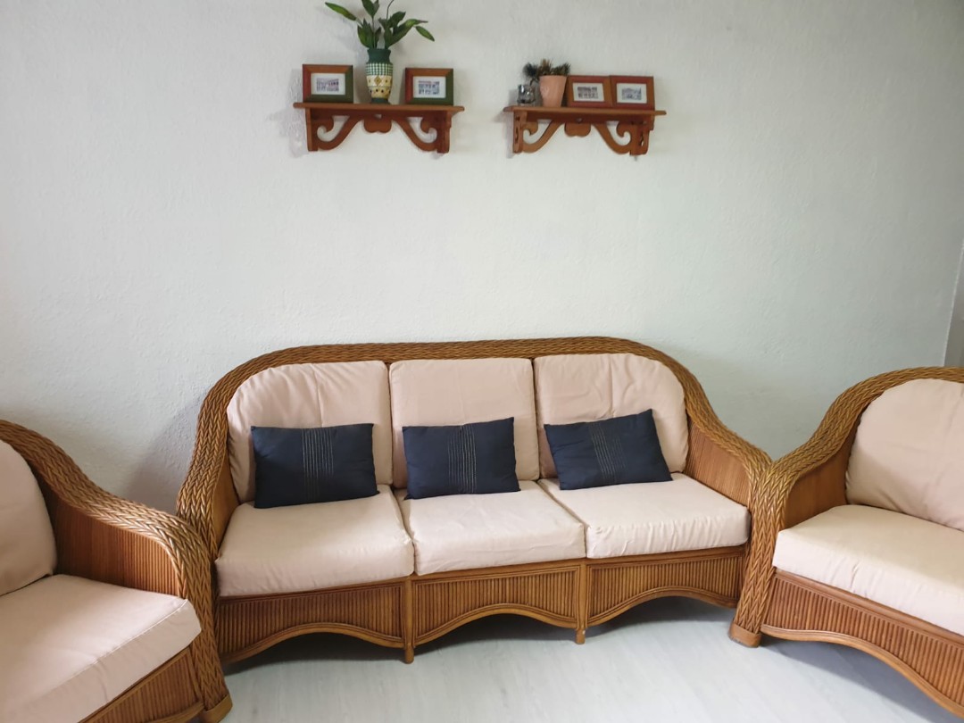 Preloved Rattan Sofa Set, Furniture & Home Living, Furniture, Sofas on ...