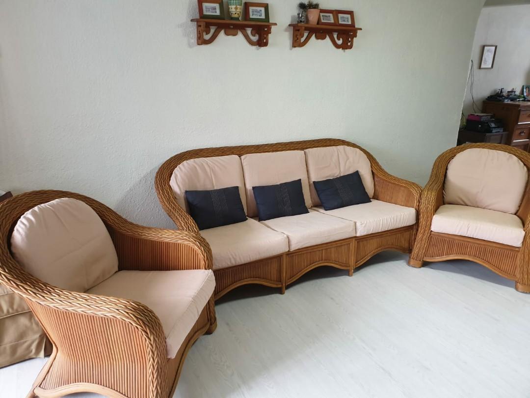 Preloved Rattan Sofa Set, Furniture & Home Living, Furniture, Sofas on ...