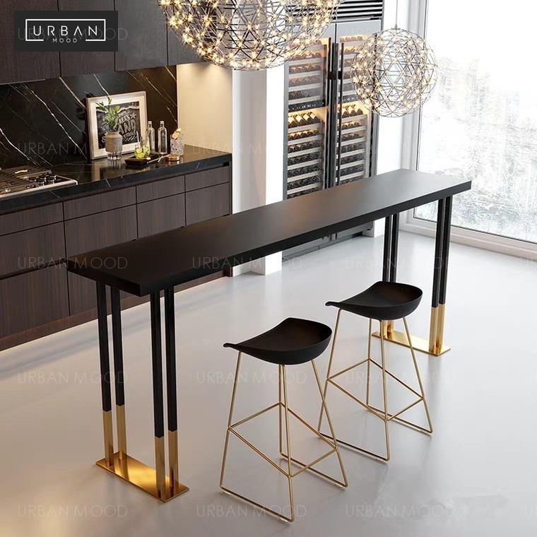 CARRAWAY Contemporary Gold Trim Bar Table & Stool, Furniture & Home ...