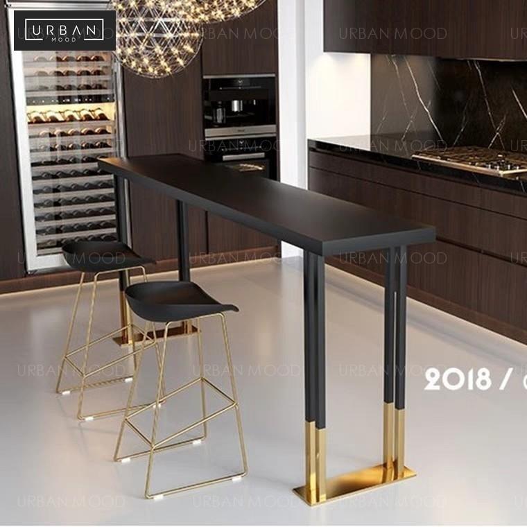 CARRAWAY Contemporary Gold Trim Bar Table & Stool, Furniture & Home ...