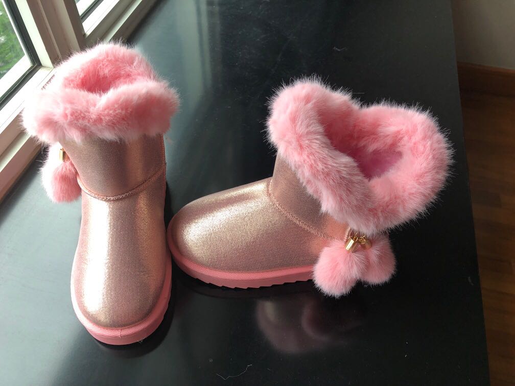 Furry Pink Boots for Girls, Babies & Kids, Babies & Kids Fashion on ...