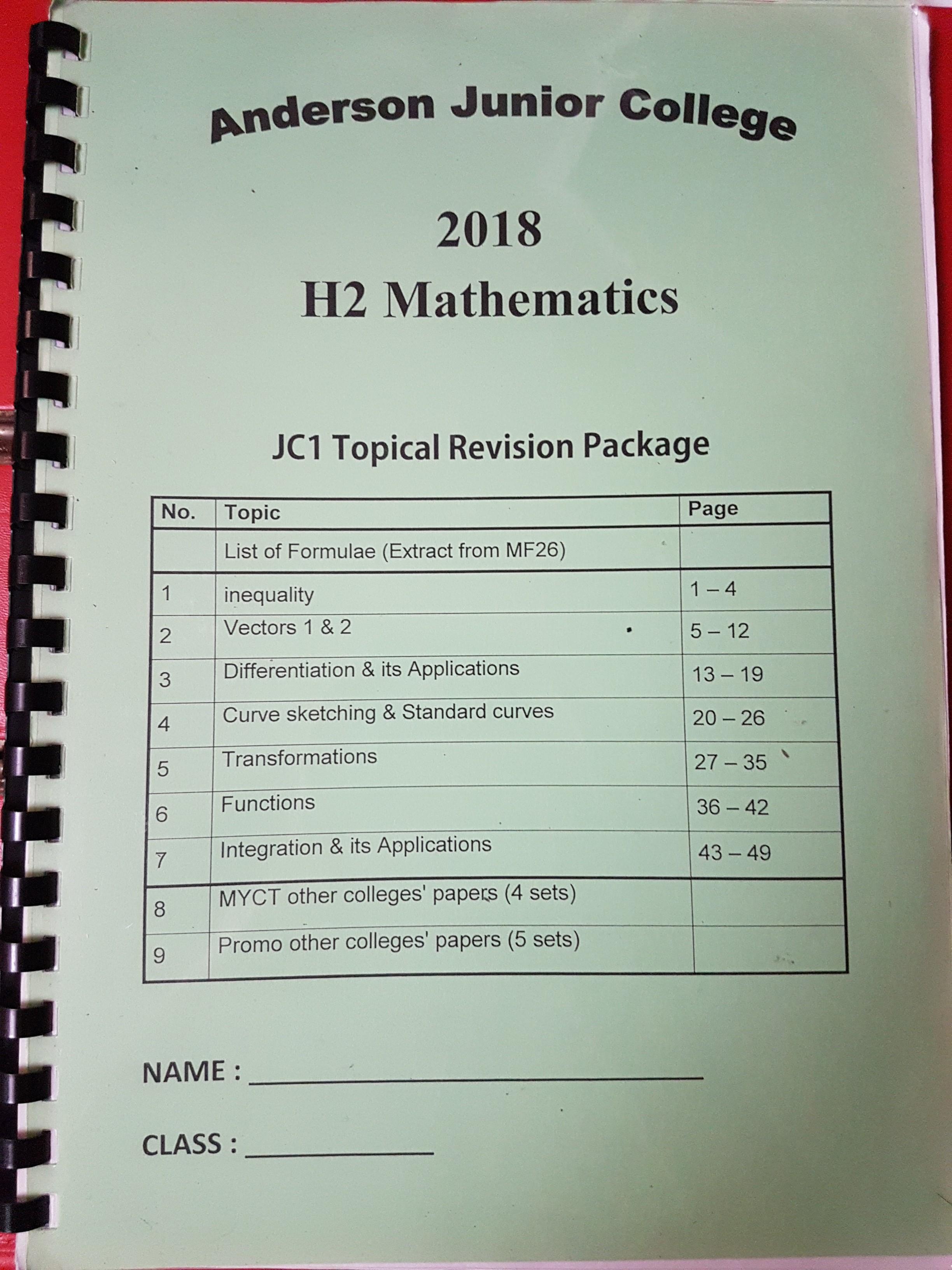 [A-Level/JC] 2018 H1/H2 Mathematics Topical Revision Package + 9 sets ...