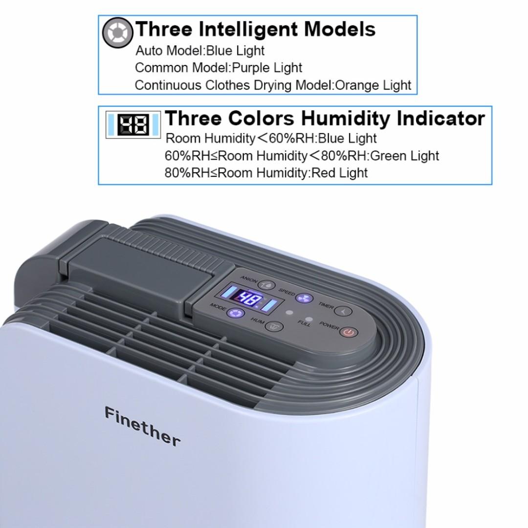 Finether 1.5L Air Dehumidifier OL12-011E 2 Wind Speeds Low Noise Touch ...