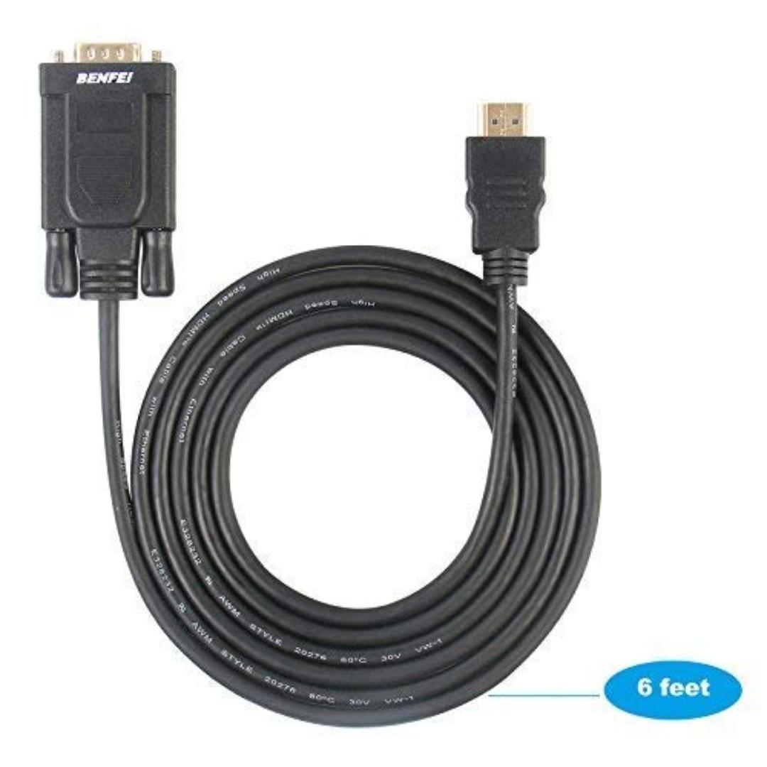 HDMI to VGA, Benfei Gold-Plated HDMI to VGA 6 Feet Cable (Male to Male ...