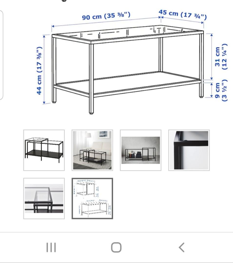 Ikea Glass Table. Length 90cm, breadth 45cm & height 44cm, Furniture ...