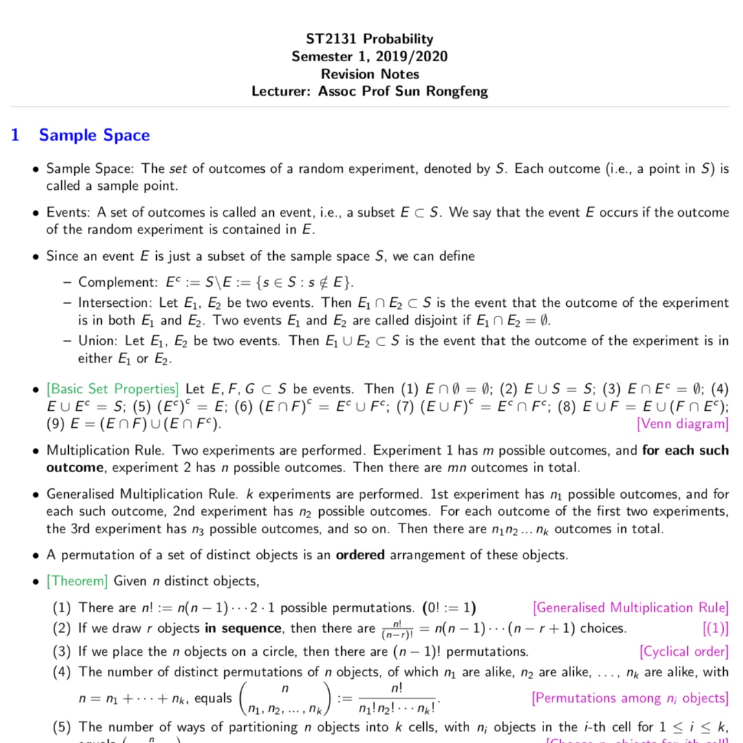 ST2131 Probability Material, Computers & Tech, Office & Business ...
