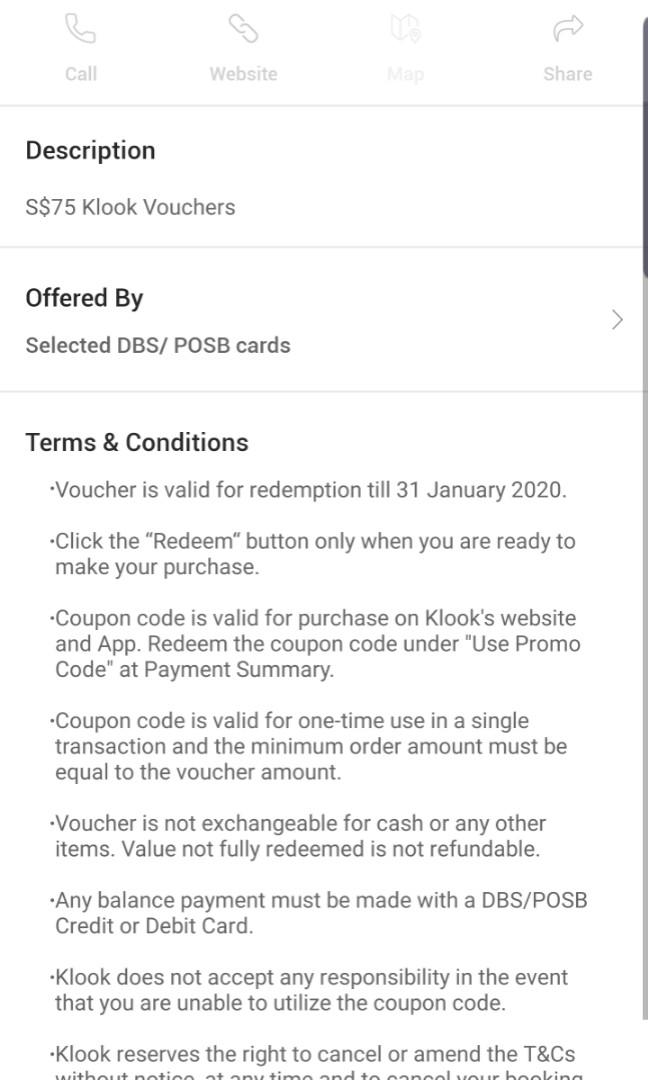 Klook $75 DBS VOUCHER FOR $50, Tickets & Vouchers, Vouchers on Carousell