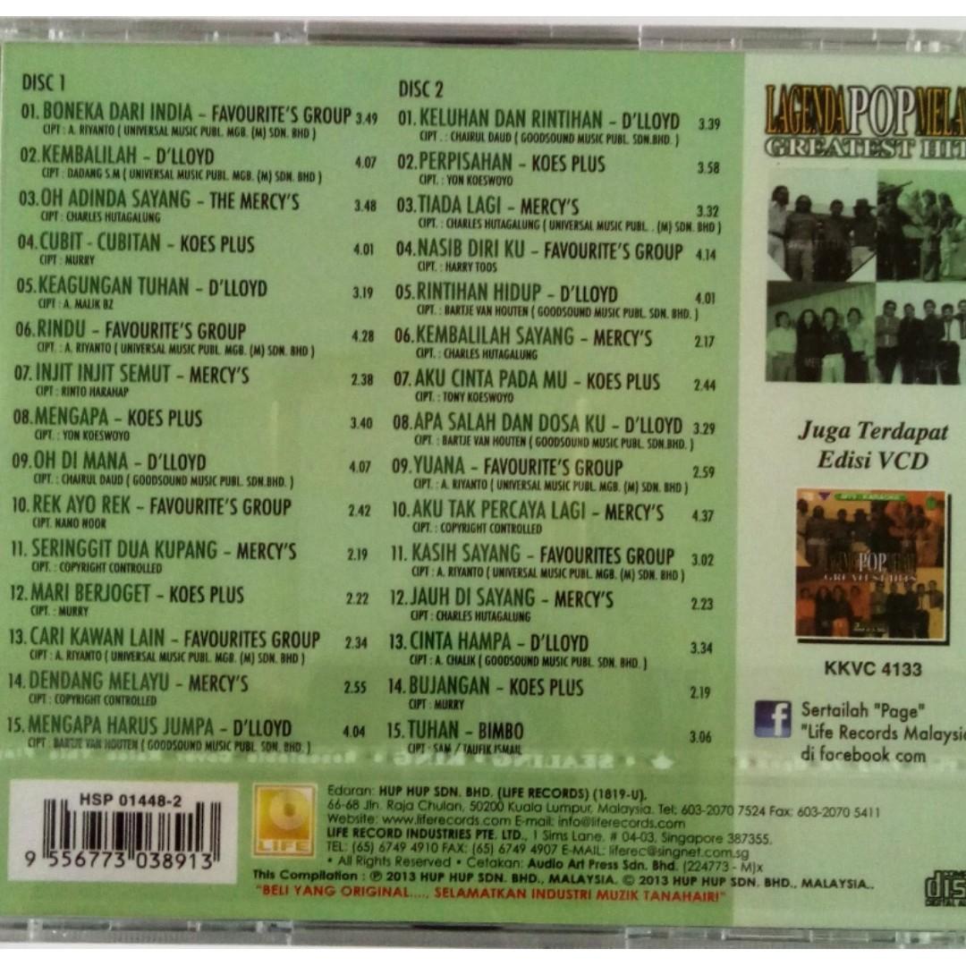 Lagenda Pop Melayu Greatest Hits 2CD D'lloyd Mercy Koes Plus Favourite ...