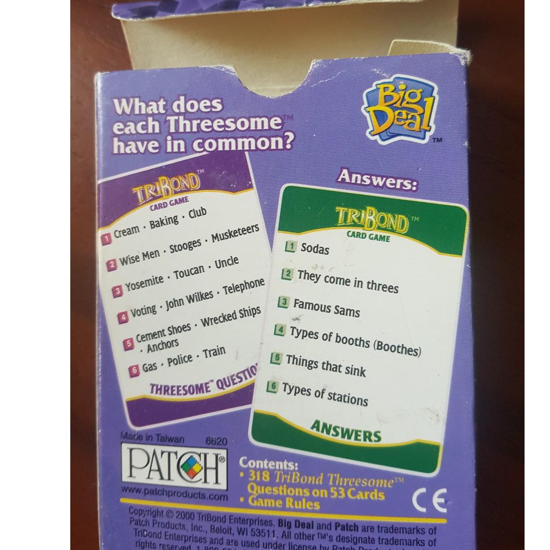 LIKE NEW & >80% off!!! Tribond Card game, Hobbies & Toys, Toys & Games ...