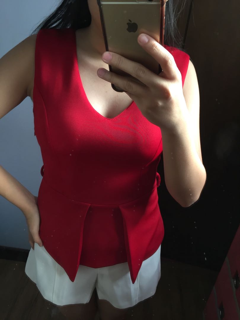 Red Formal Top, Women's Fashion, Tops, Sleeveless on Carousell