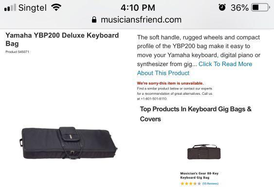 Wheeled Yamaha Deluxe Keyboard Bag YBP200 for larger 88 keyboards ...