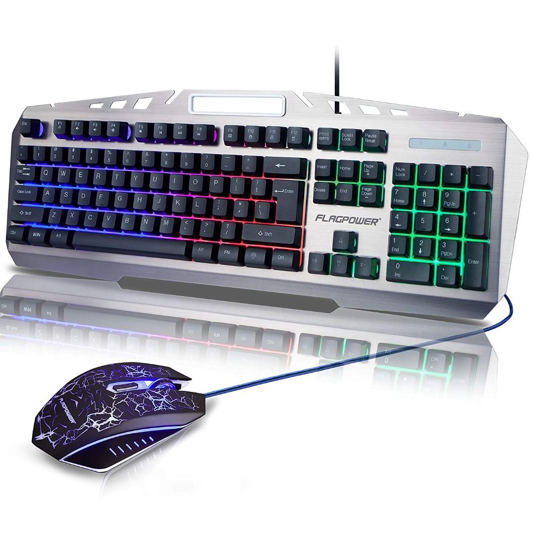 3242) FLAGPOWER Gaming Keyboard and Mouse Combo LED Backlit Mechanical ...