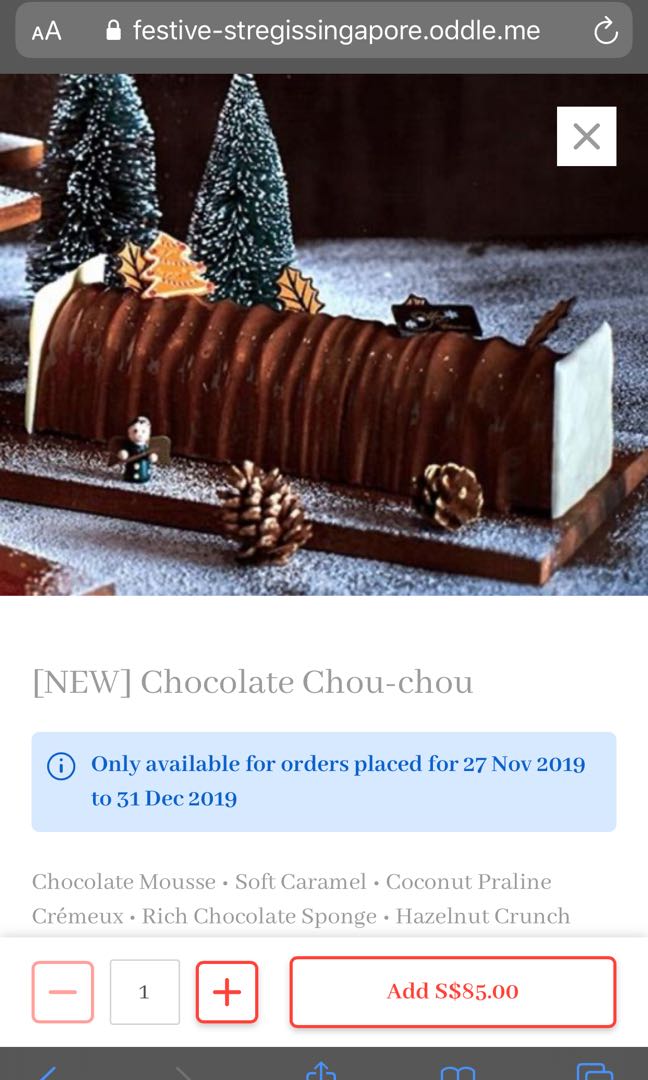 St. Regis Chocolate Chou-Chou Christmas Log Cake, Food & Drinks ...