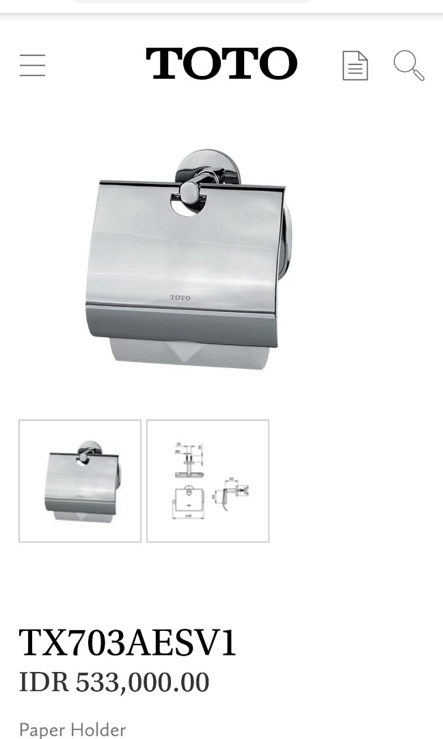 Toto Ego II Tissue Paper Holder TX703AESV1, Home Appliances, Cleaning ...