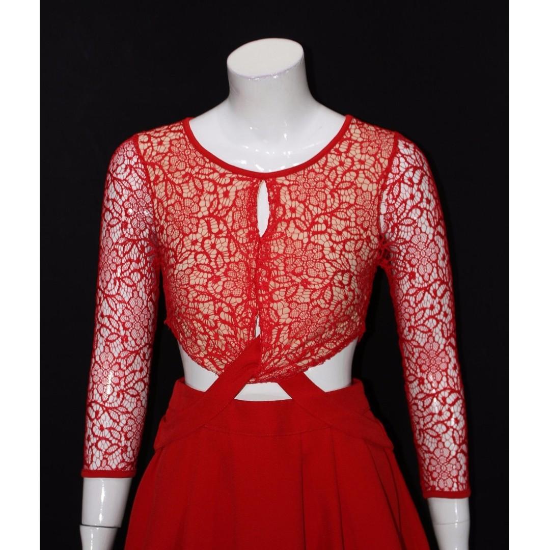 Red Lacey Cut Out Dress, Women's Fashion, Dresses & Sets, Dresses on ...