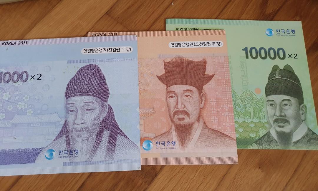 South Korea 1000 5000 10000 Won 2 in 1 uncut UNC note (3 set), Hobbies ...