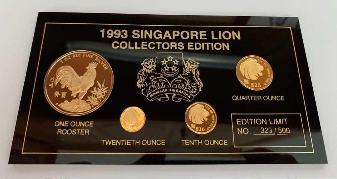 1993 Singapore Lion Lunar Rooster Gold & Silver Coin Proof Set, Hobbies ...