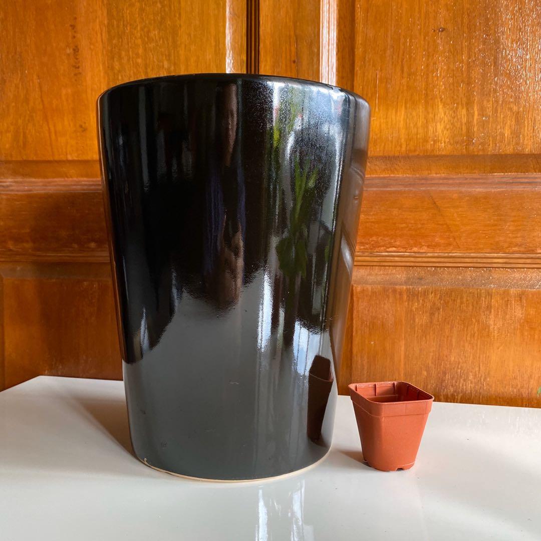Ceramic pot black A, Furniture & Home Living, Gardening, Pots ...