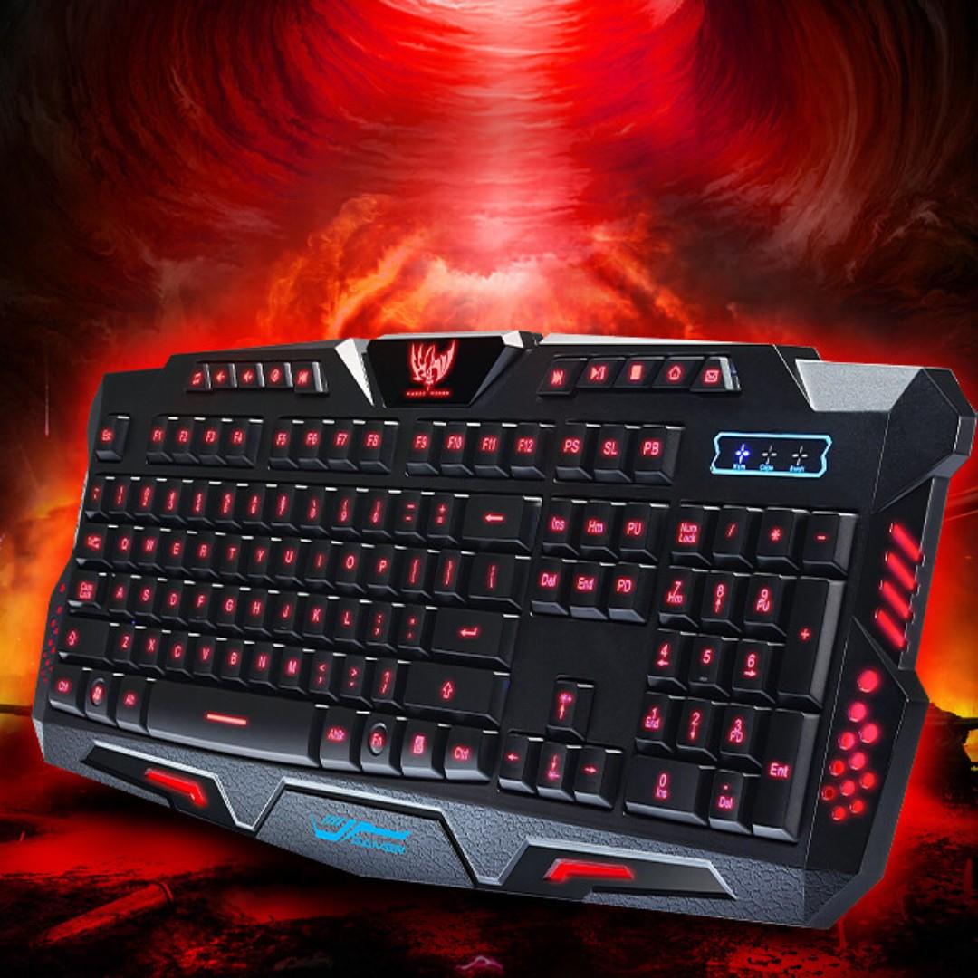 Backlight TriColor LED Computer Game Pad Gaming USB Keyboard Gamepad ...