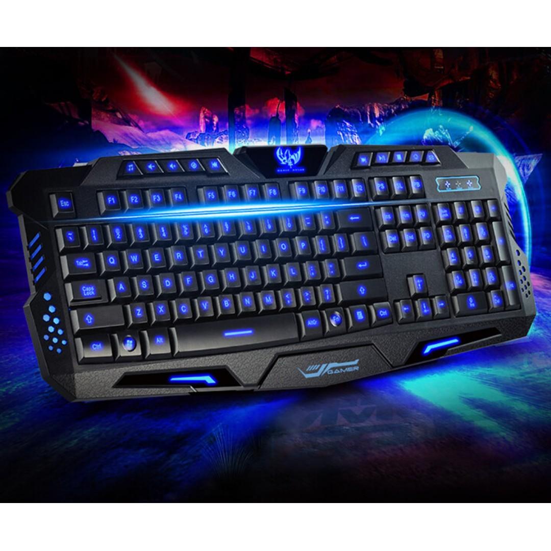 Backlight TriColor LED Computer Game Pad Gaming USB Keyboard Gamepad ...