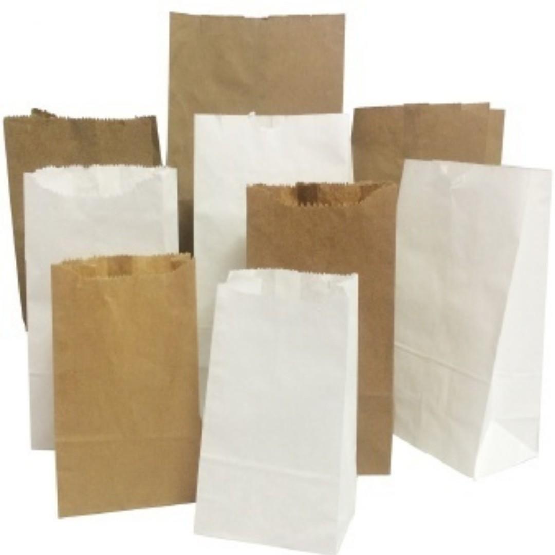 50 Pcs White-Brown Paper Bag No Handle for Bakery Take Out Food ...
