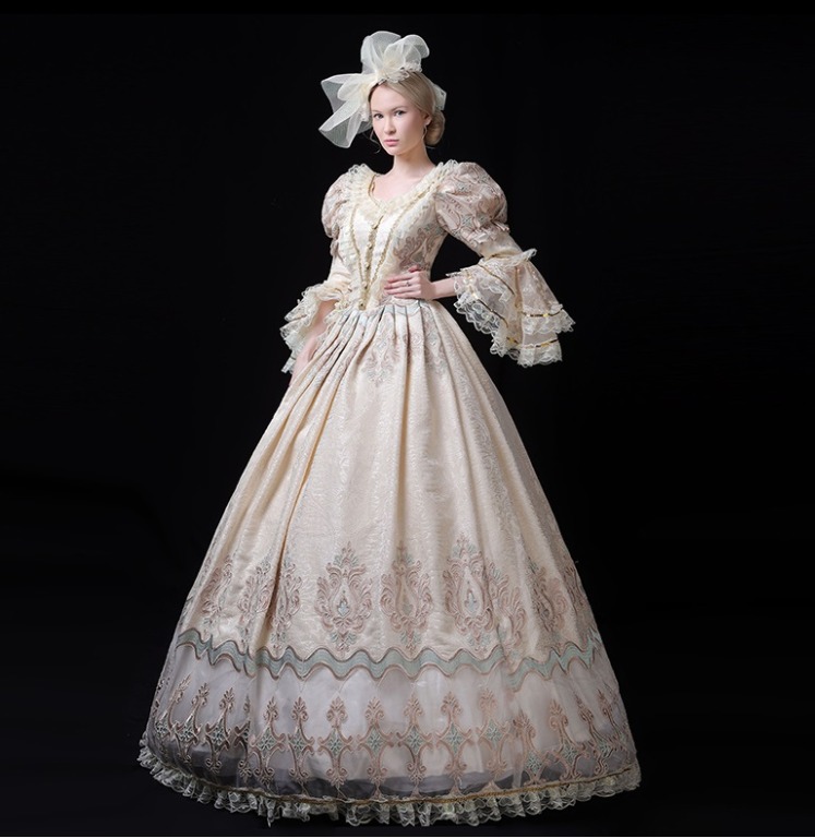 Pre order Medieval Cream Long Sleeve Victorian Ball Gown Dress Wedding ...
