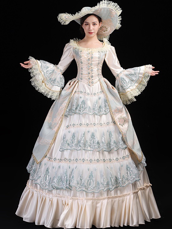 Pre order Medieval Cream Long Sleeve Victorian Ball Gown Dress Wedding ...