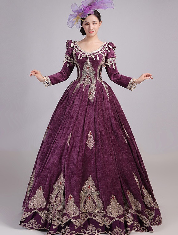 Pre order Medieval Purple Long Sleeve Victorian Ball Gown Dress Wedding ...