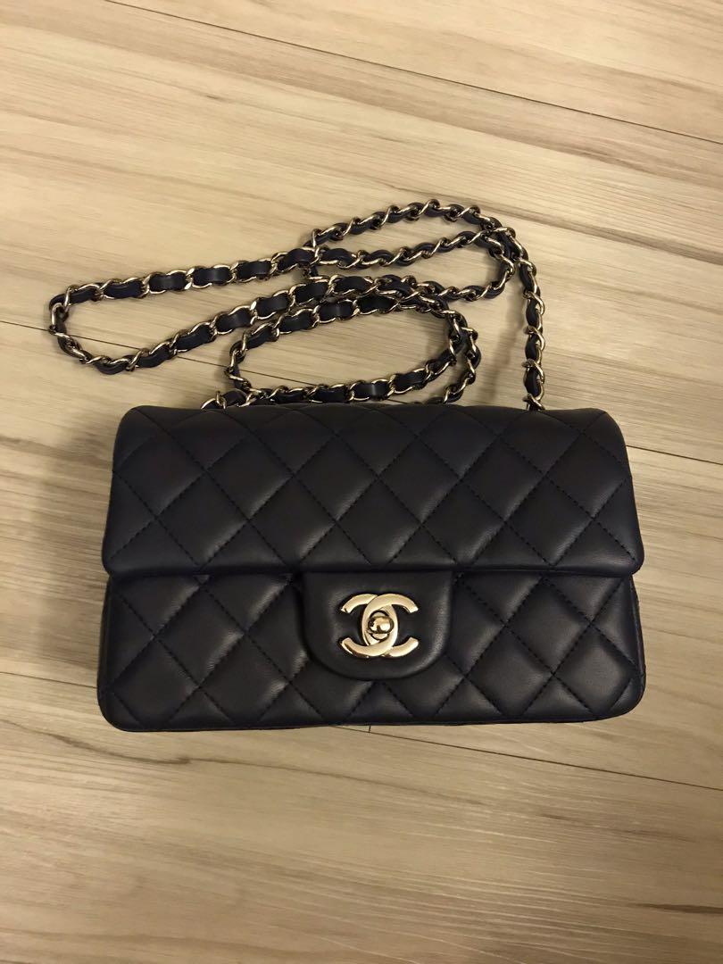 Chanel Mini Rectangle (Navy) - FULL BOX SET, Women's Fashion, Bags ...