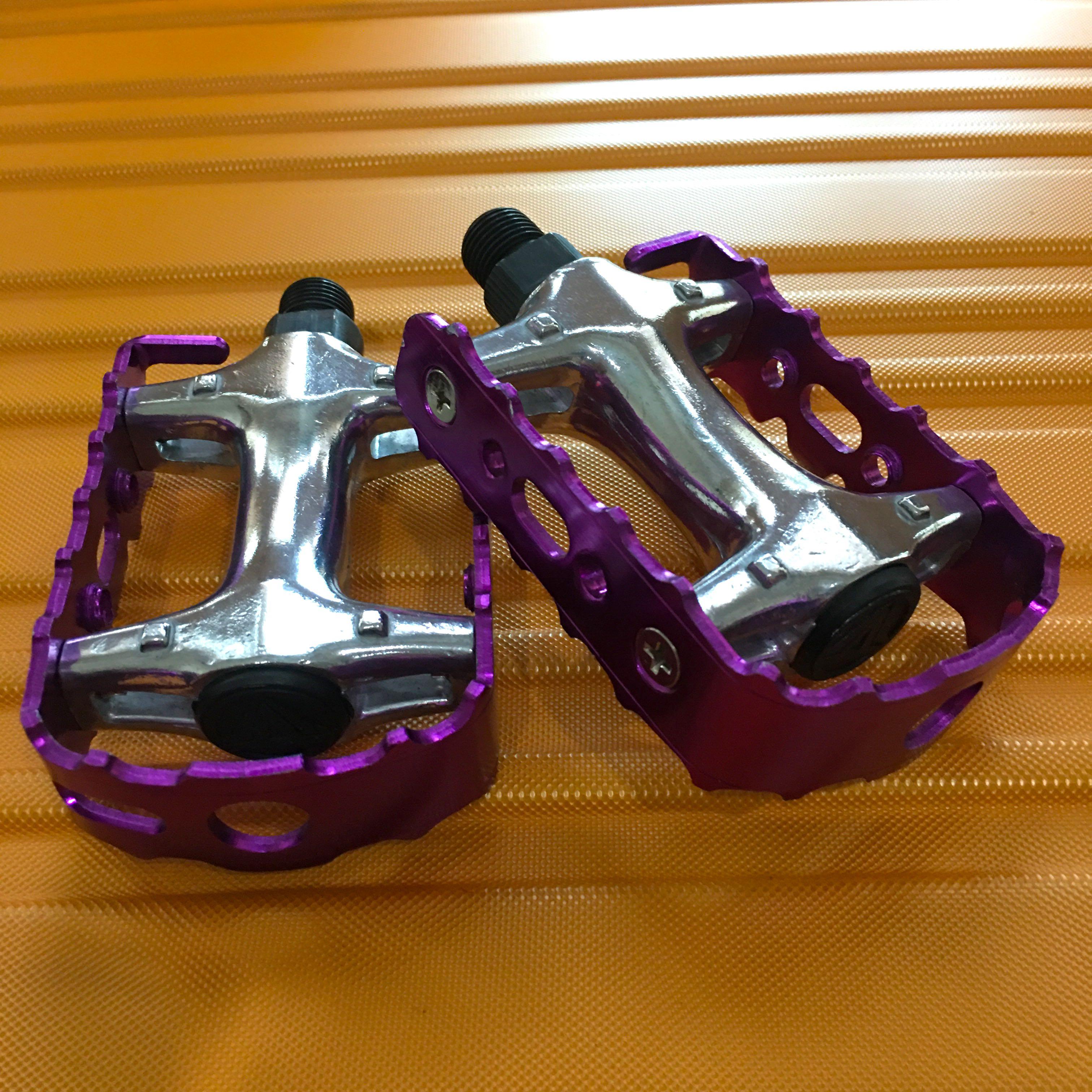Retro Mtb quill pedals- anodized purple, Sports Equipment, Bicycles ...